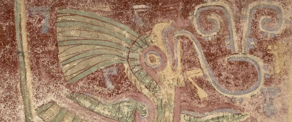 Quetzal con vírgula de canto, fragmento de pintura mural | El México ...